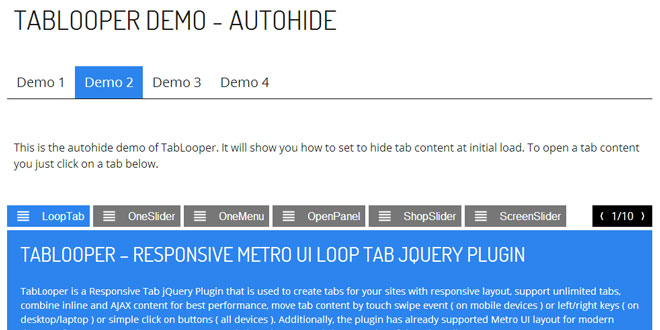 Js Tutorial - TabLooper : Responsive Loop Tab Metro