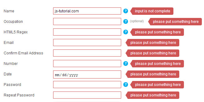 Js Tutorial Validator HTML Form Validation